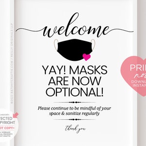 Yay Masks Optional PRINTABLE SIGN Instantly Print Display Many Sizes ...