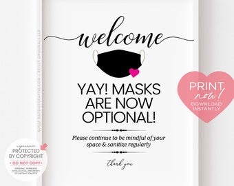 Masks Optional Sign Printable - Etsy