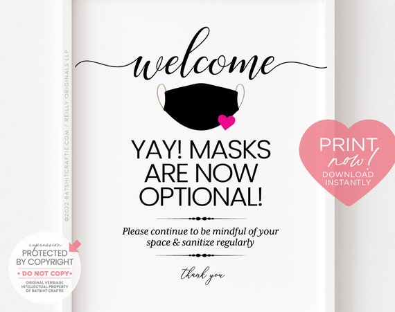 Yay Masks Optional PRINTABLE SIGN Instantly Print Display - Etsy