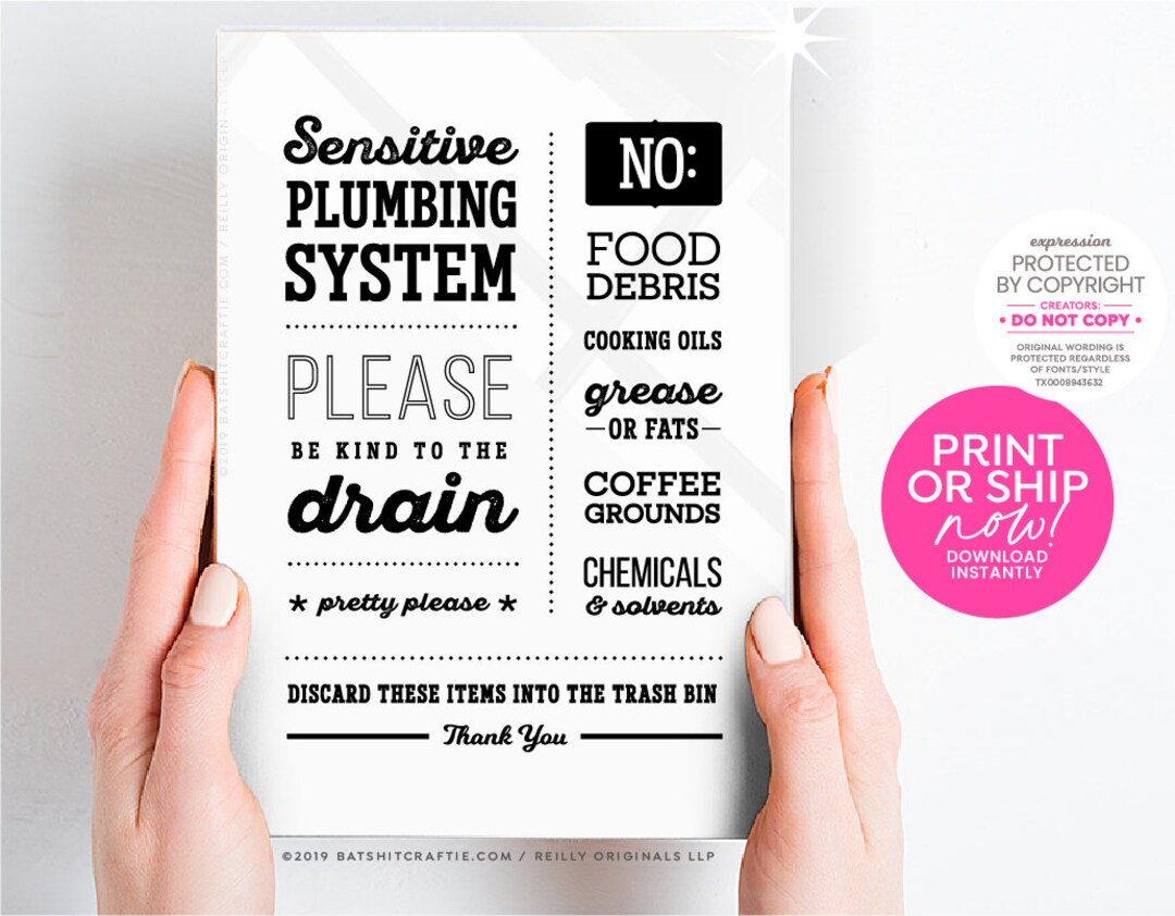 Sensitive Plumbing Sign ~ Be Kind to the Drain ~ Ready to Ship or Print ...