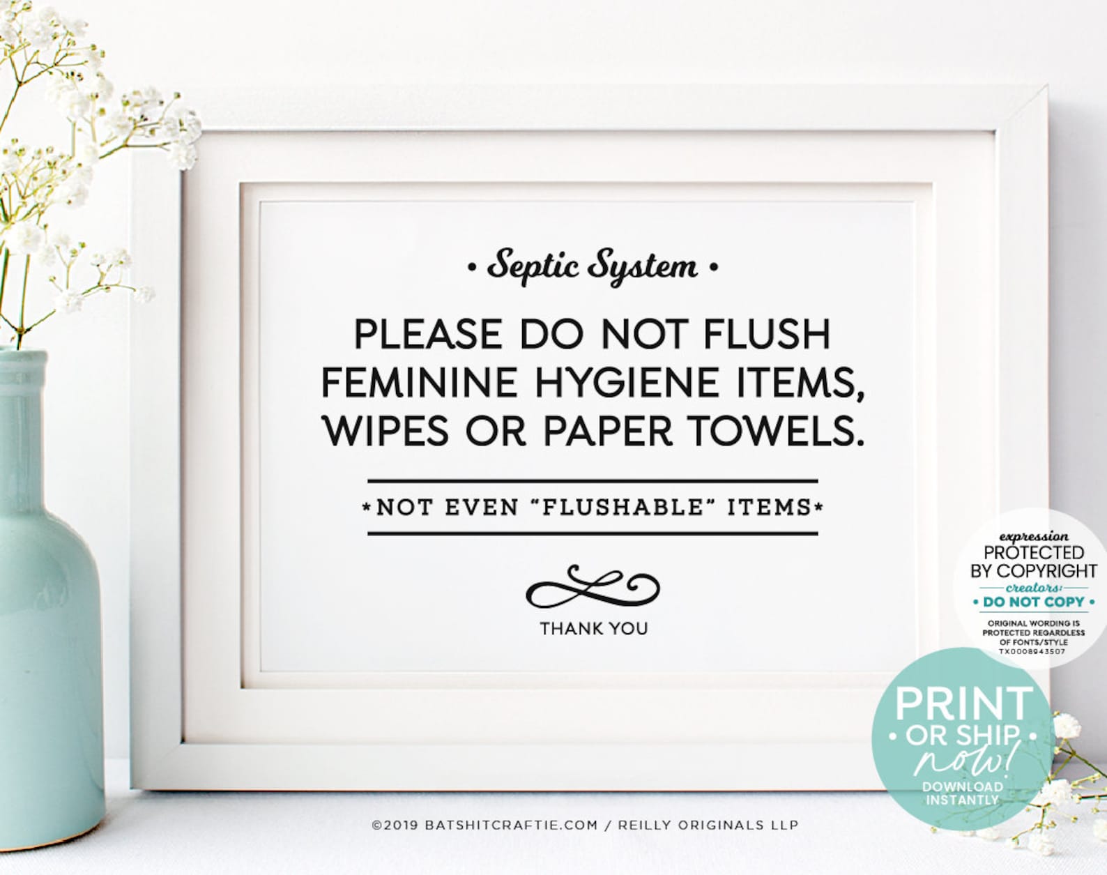 Elegant Septic System Bathroom Sign Do Not Flush Any - Etsy