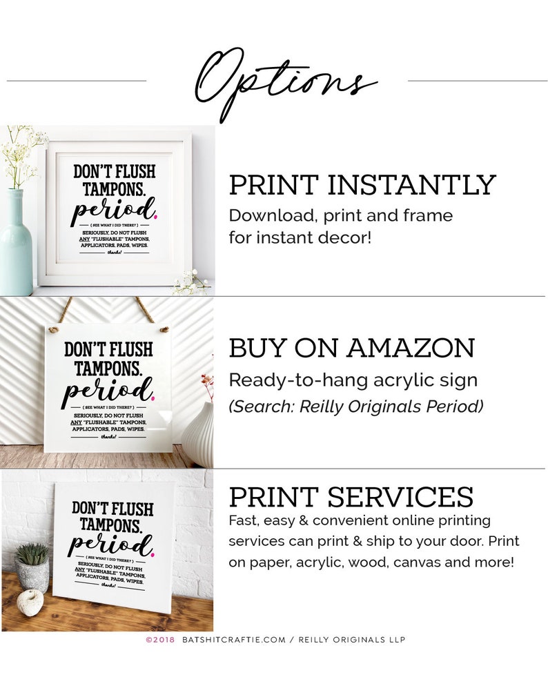 Funny Bathroom Sign ~ Don't Flush Tampons. Period. ~ Ready to Ship or ...