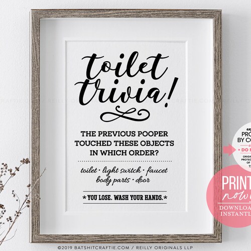 Printable Funny Bathroom Sign Toilet Trivia Game Wash Your - Etsy