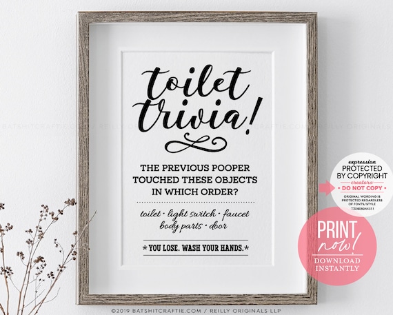 Printable Funny Bathroom Sign Toilet Trivia Game Wash Your - Etsy