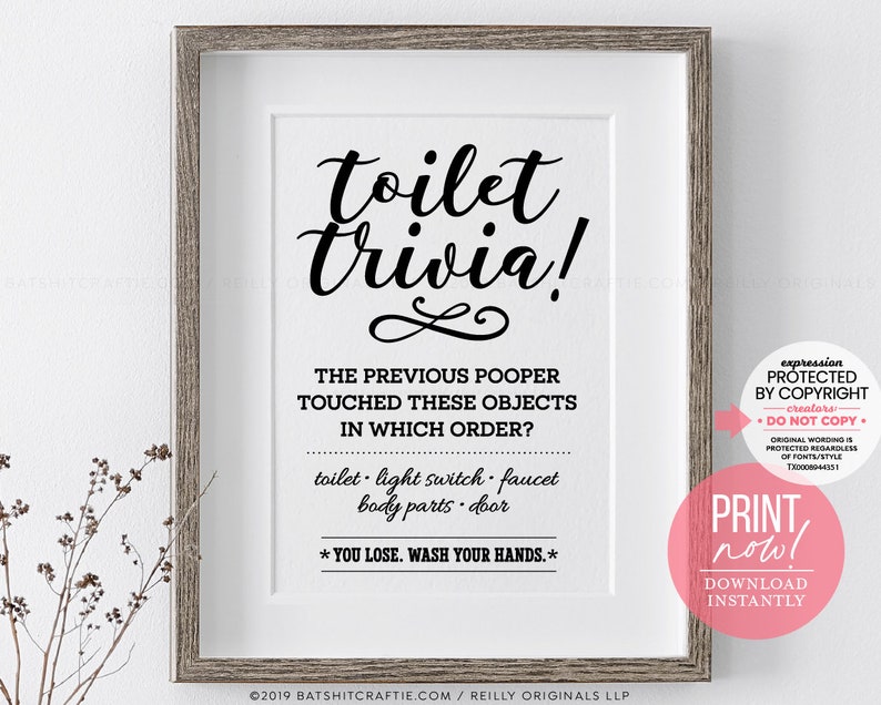 Printable Funny Bathroom Sign Toilet Trivia Game Wash Your - Etsy