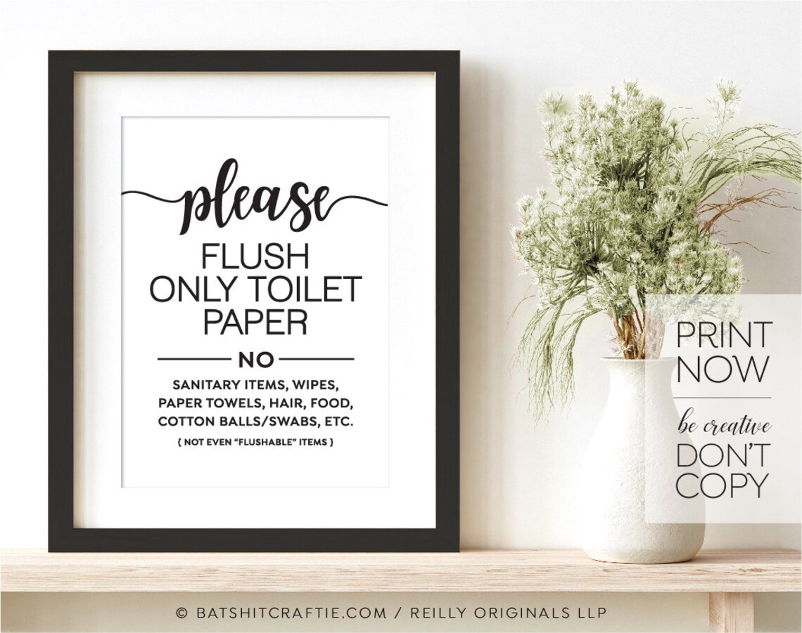 Cute Flush Only Toilet Paper PRINTABLE Bathroom Sign for - Etsy