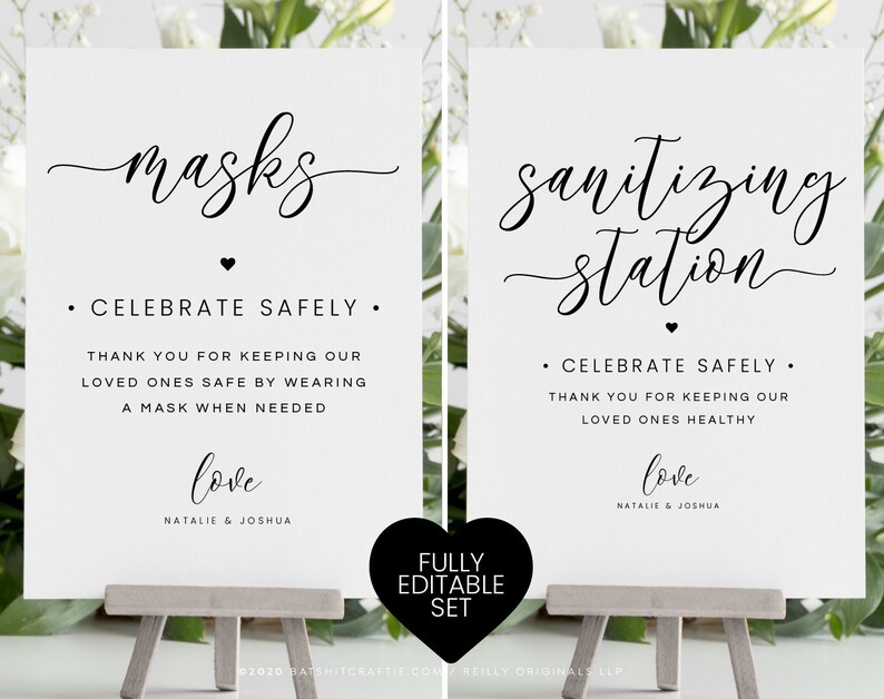 TWO 2 8x10 Editable Templates Mask Sanitize Signs | Etsy