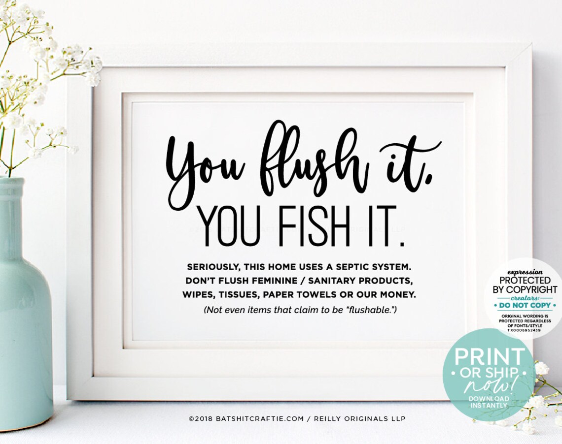 Funny Septic System Bathroom Sign PRINTABLE You Flush It You - Etsy