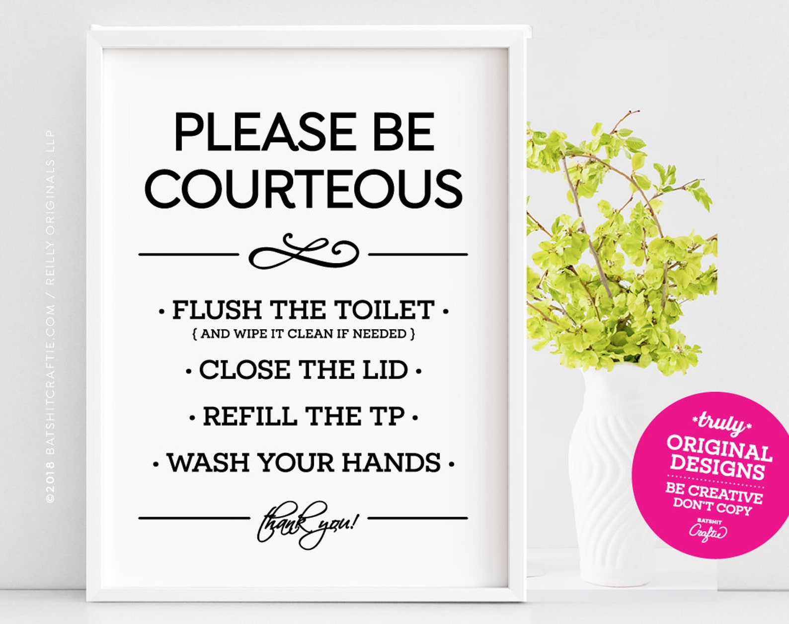 PRINTABLE Please Be Courteous Flush Close Lid Wash Hands Cute Bathroom ...