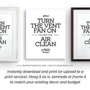 Turn Vent Fan on PRINTABLE Sign ~ Instantly Download, Print + Display ...