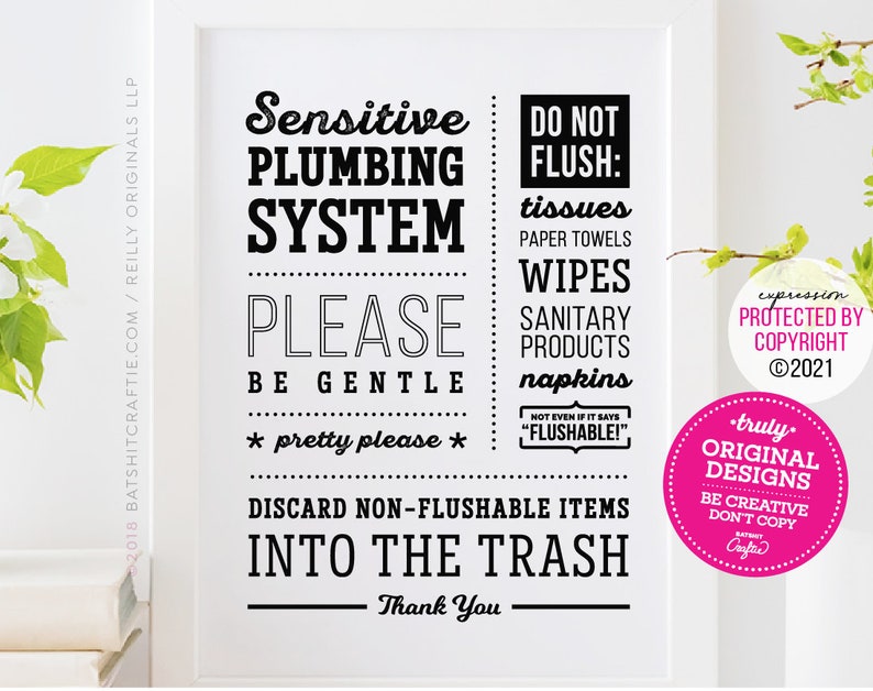 Bathroom Sign INSTANT DOWNLOAD PRINTABLE Sensitive Plumbing Septic Do ...