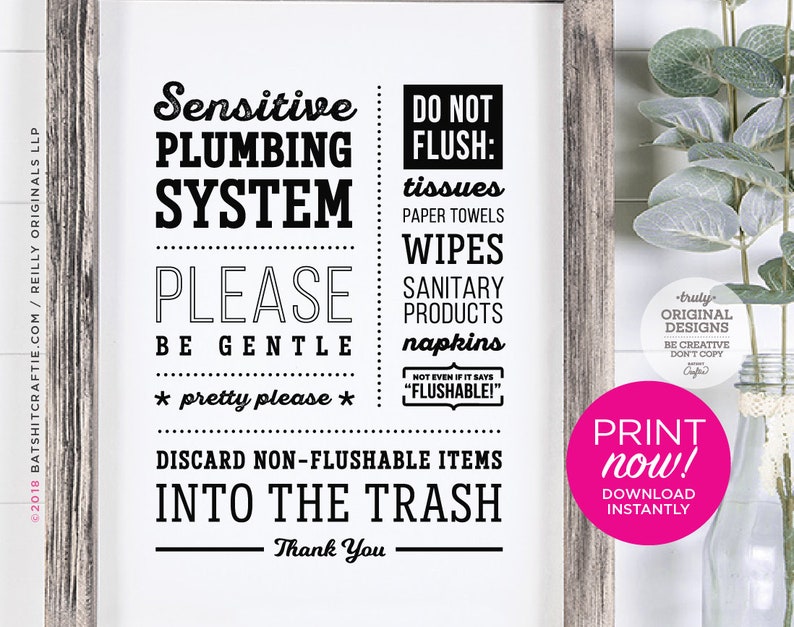 Bathroom Sign INSTANT DOWNLOAD PRINTABLE Sensitive Plumbing Septic Do ...
