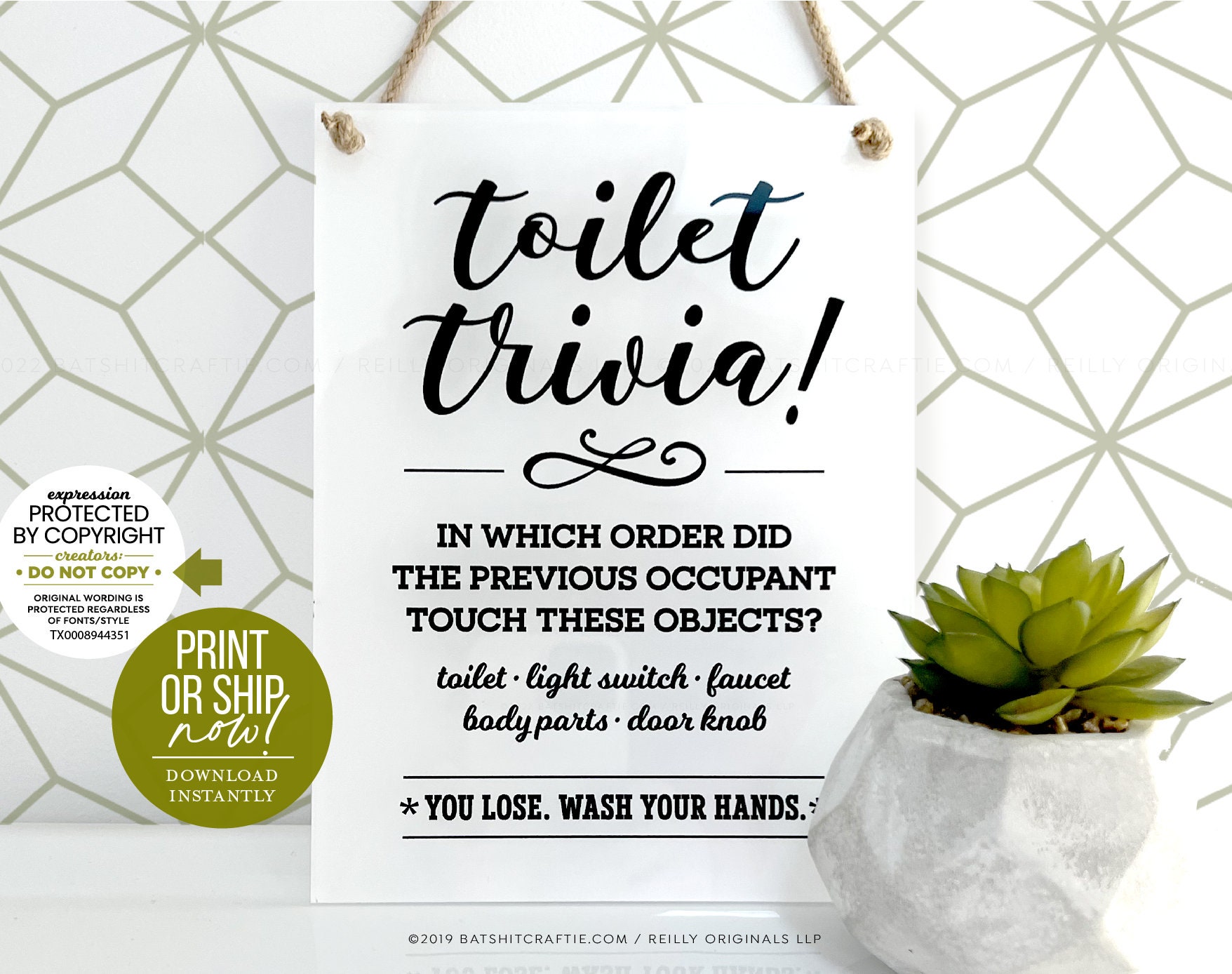 Funny Wash Hands Bathroom Sign toilet Trivia Ready to Ship - Etsy