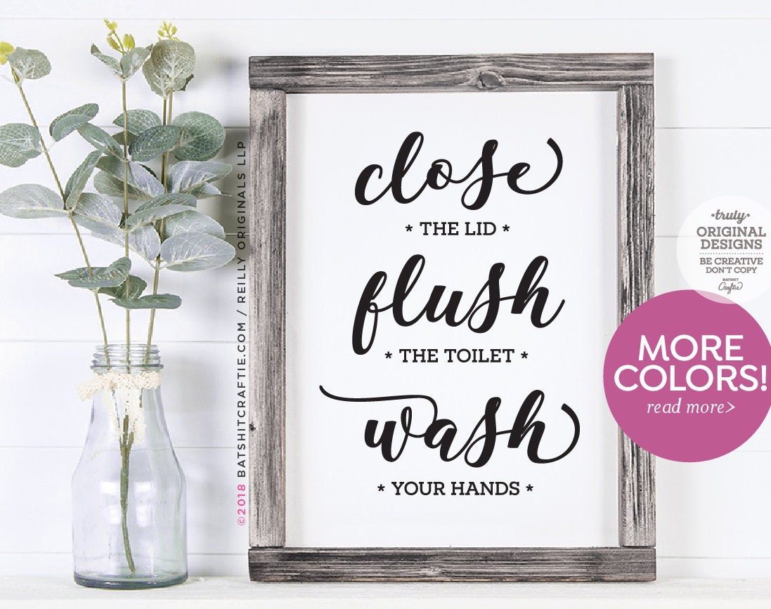 Custom Colors Printable Sign Close Lid Flush Toilet Wash - Etsy