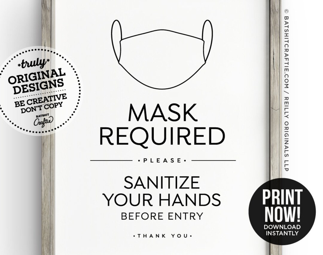 Face Mask Required Sanitize Hands Before Entry PRINTABLE SIGN ~ Modern ...