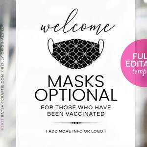 Masks Optional If Vaccinated ~ Fully Editable PRINTABLE SIGN ...