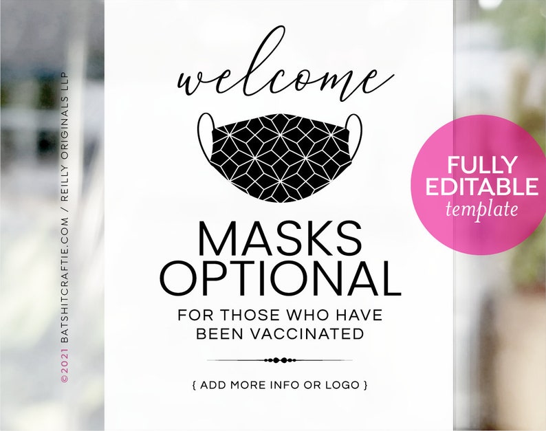 Masks Optional If Vaccinated ~ Fully Editable PRINTABLE SIGN ...