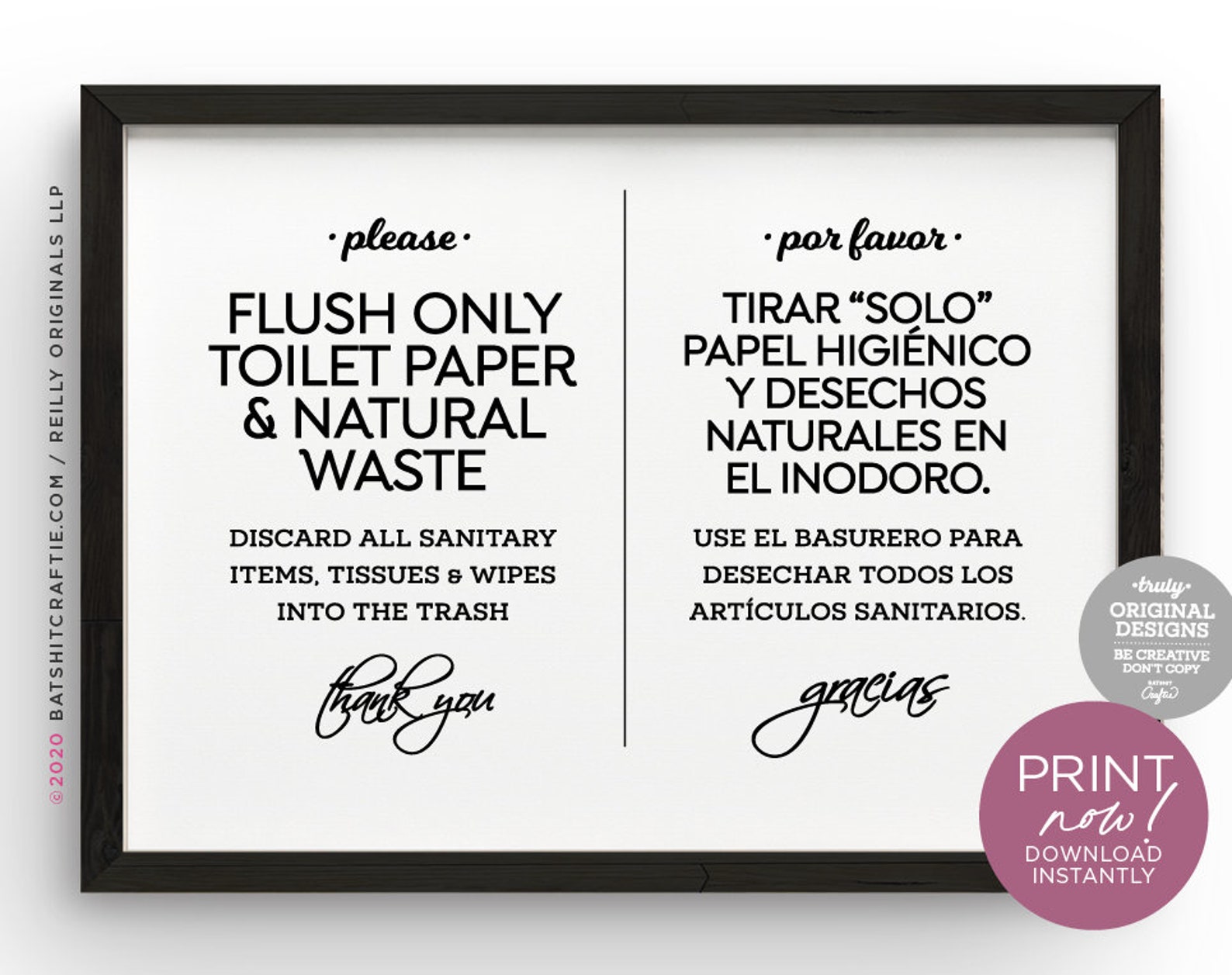 Flush Only Toilet Paper Printable Sign, Bilingual ~ Flush Only Toilet ...