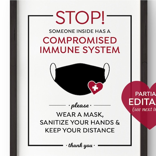 STOP Immunocompromised Person Inside Printable Sign Wear a - Etsy