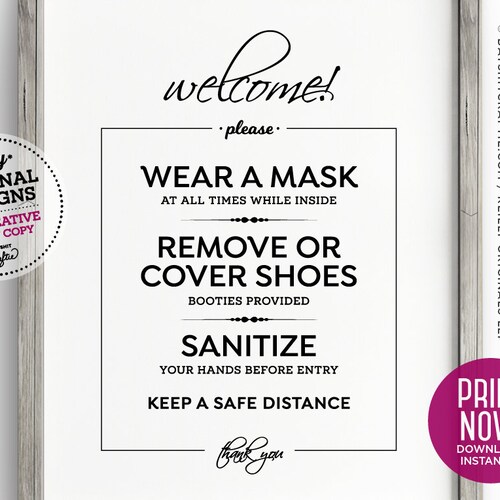 Remove Shoes Mask Required Sanitize Hands PRINTABLE SIGN - Etsy
