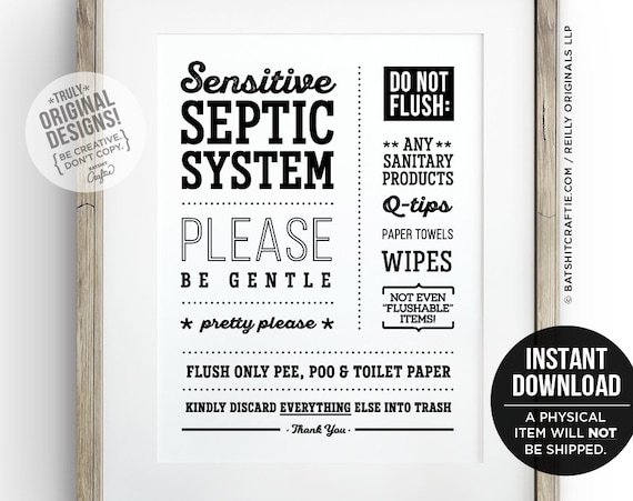 Septic System Sign PRINTABLE Bathroom Sensitive Plumbing Flush | Etsy