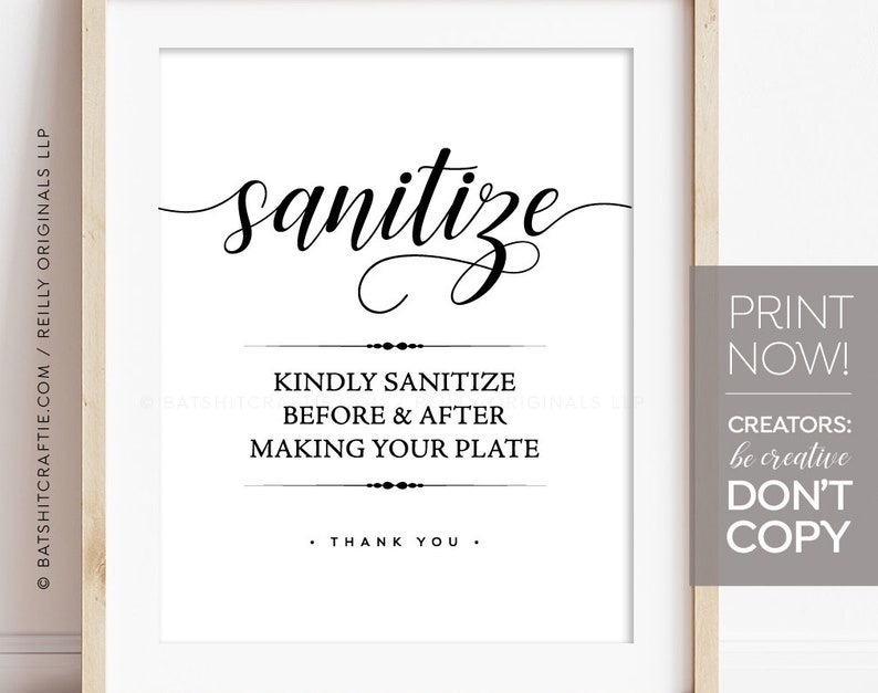 Please Sanitize Before & After Making Dinner Plate Elegant PRINTABLE ...