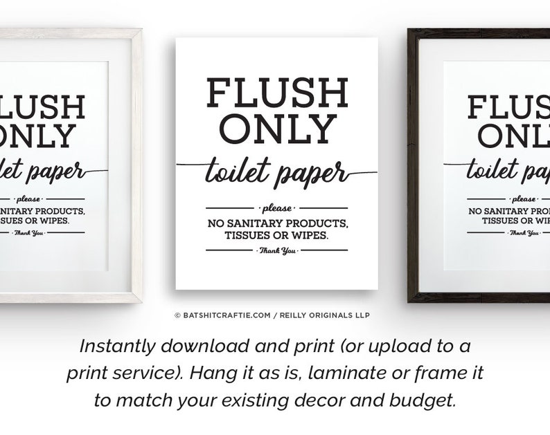 Flush Only Toilet Paper Printable Bathroom Sign Cute Elegant - Etsy