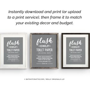 Flush Only Toilet Paper Natural Waste Disposal Bags Bathroom Sign ...