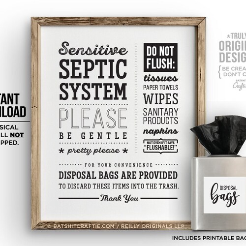 Bathroom Sign PRINTABLE Septic System Sensitive Plumbing Do - Etsy