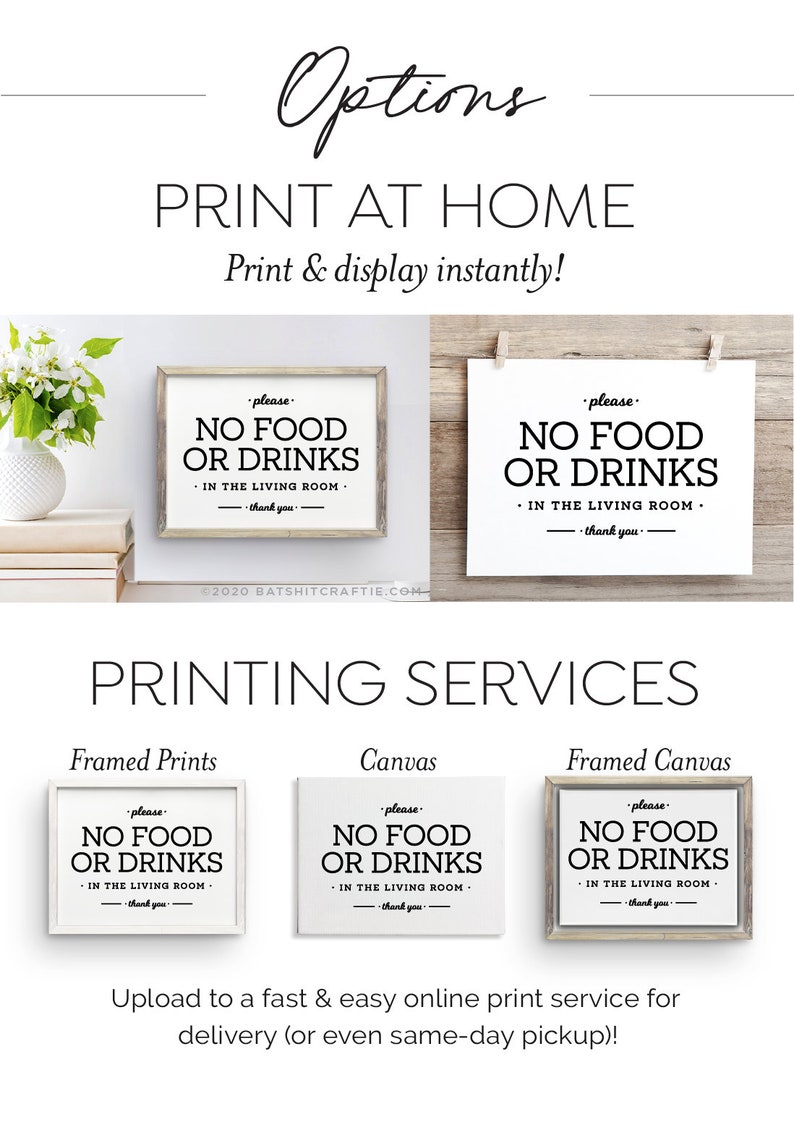 No Food or Drink in the Living Room Printable Sign Instant - Etsy