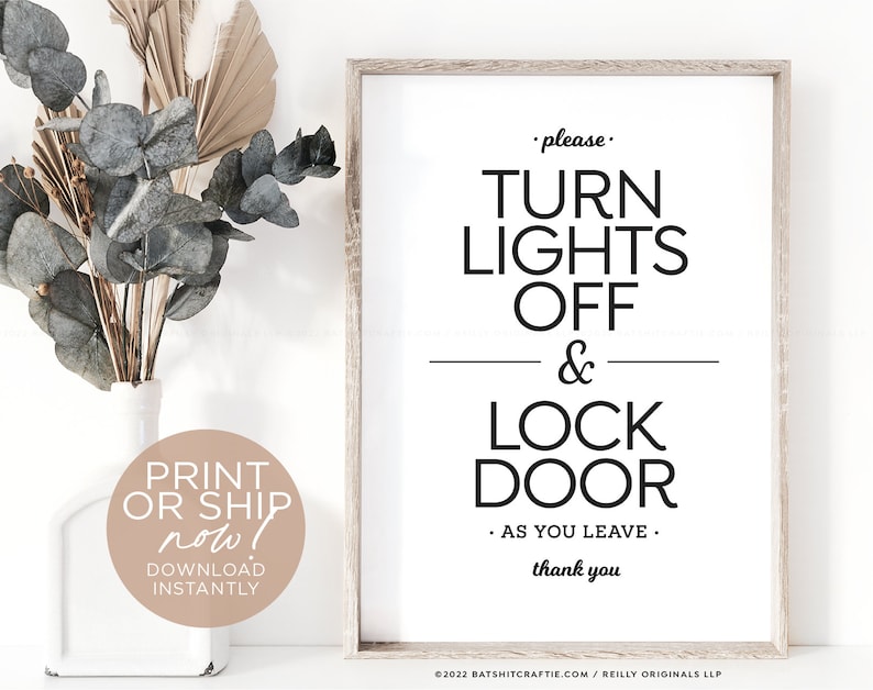 Please Turn Lights off & Lock Door Sign ~ Download and Print Instantly ...