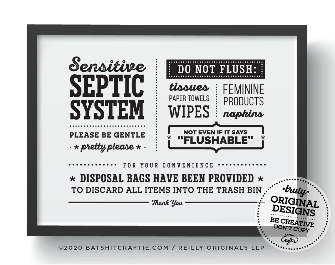 Sensitive Septic System Printable Bathroom Sign + Disposal Bag Labels ...