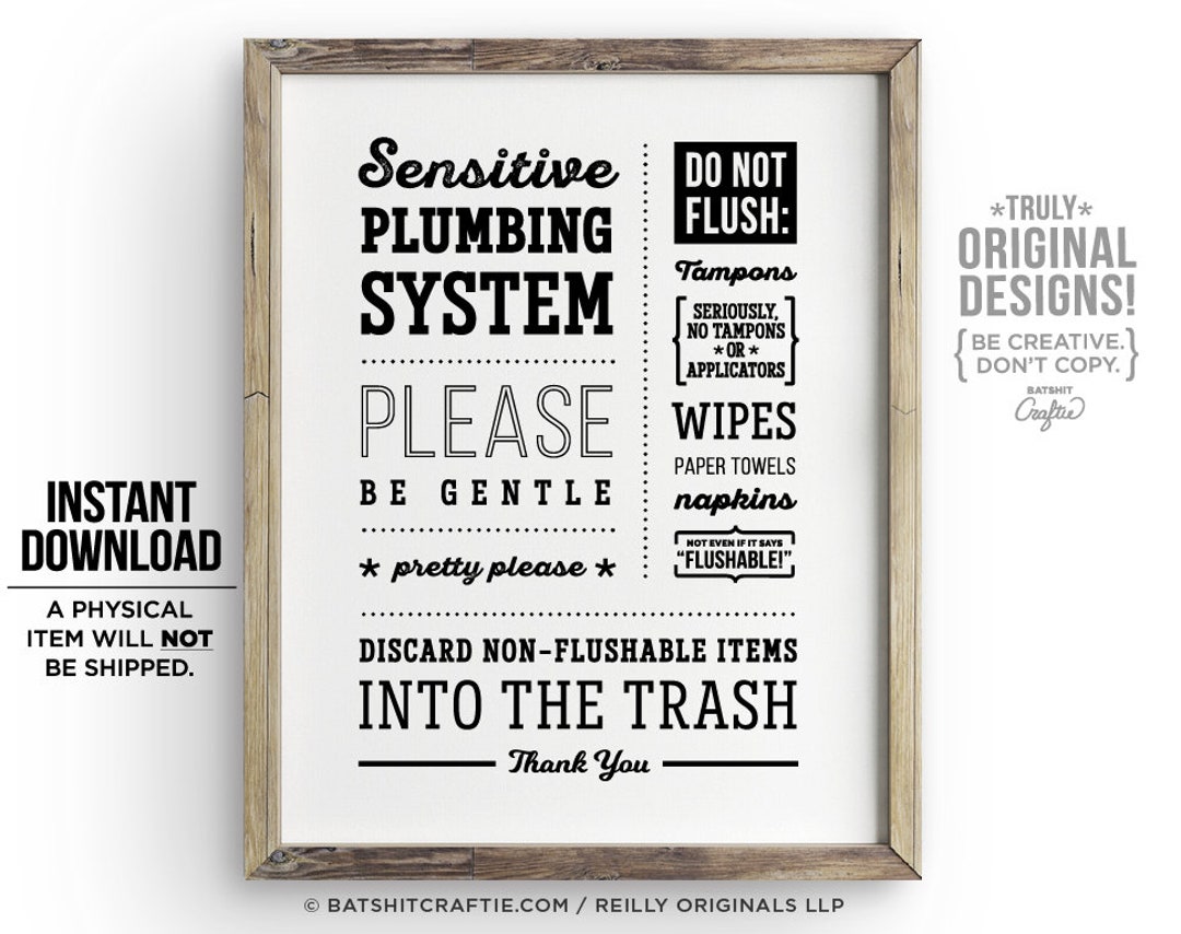 Sensitive Plumbing Septic Sign INSTANT PRINTABLE Bathroom System Flush ...