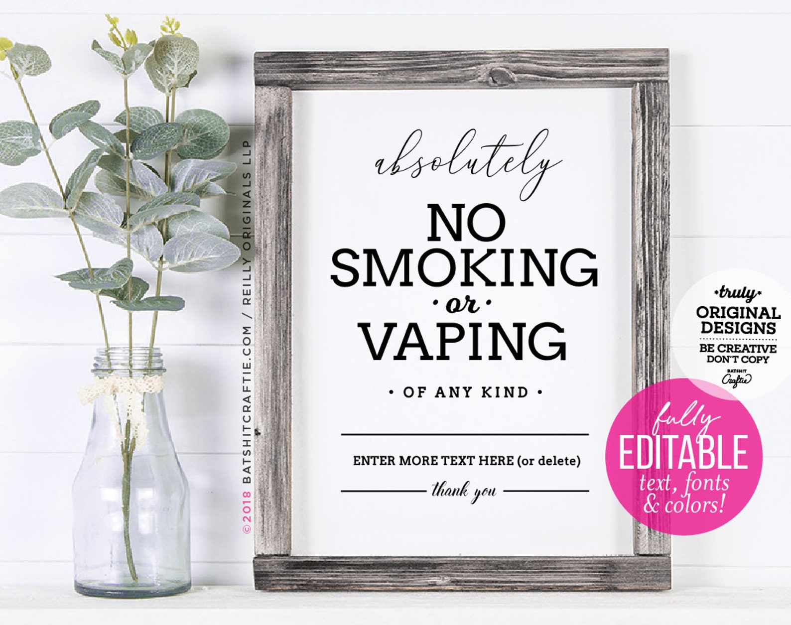 No Smoking or Vaping Editable Template Customize Text With - Etsy