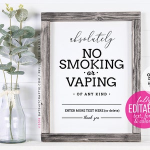 No Smoking or Vaping Editable Template ~ Customize Text With Additional ...