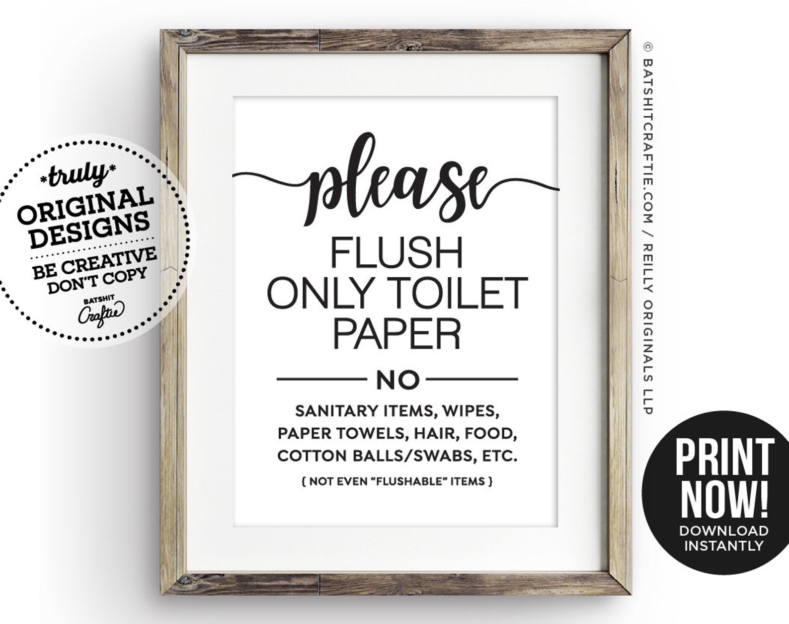 Cute Flush Only Toilet Paper PRINTABLE Bathroom Sign ~ Many Sizes! for ...