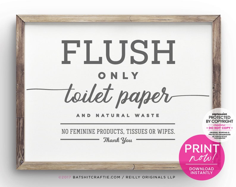 Flush Only Toilet Paper & Natural Waste Printable Sign - Etsy