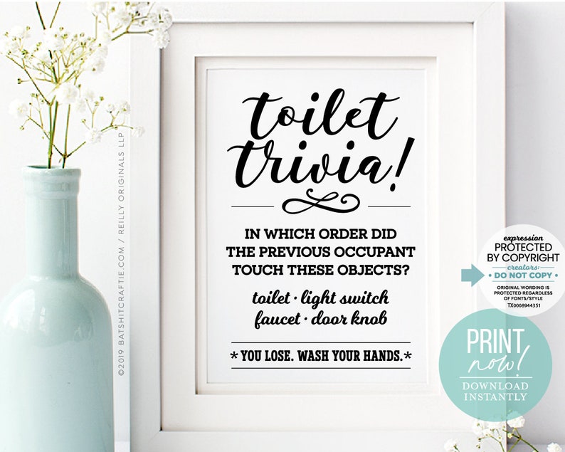 Printable Funny Bathroom Sign Toilet Trivia Game Wash Your | Etsy