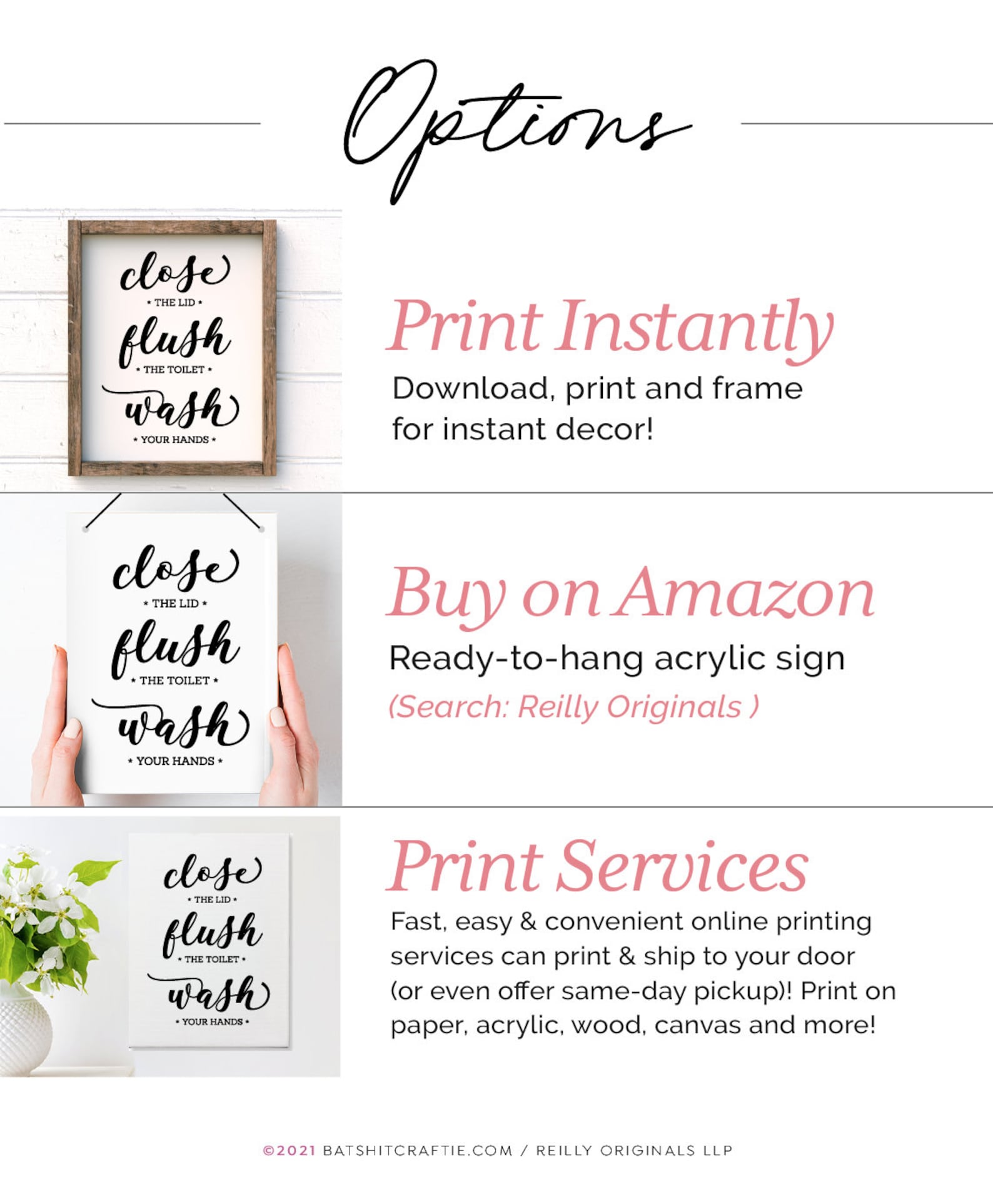Cute Bathroom Sign ~ Close Lid Flush Toilet Wash Hands ~ Ready to Ship ...