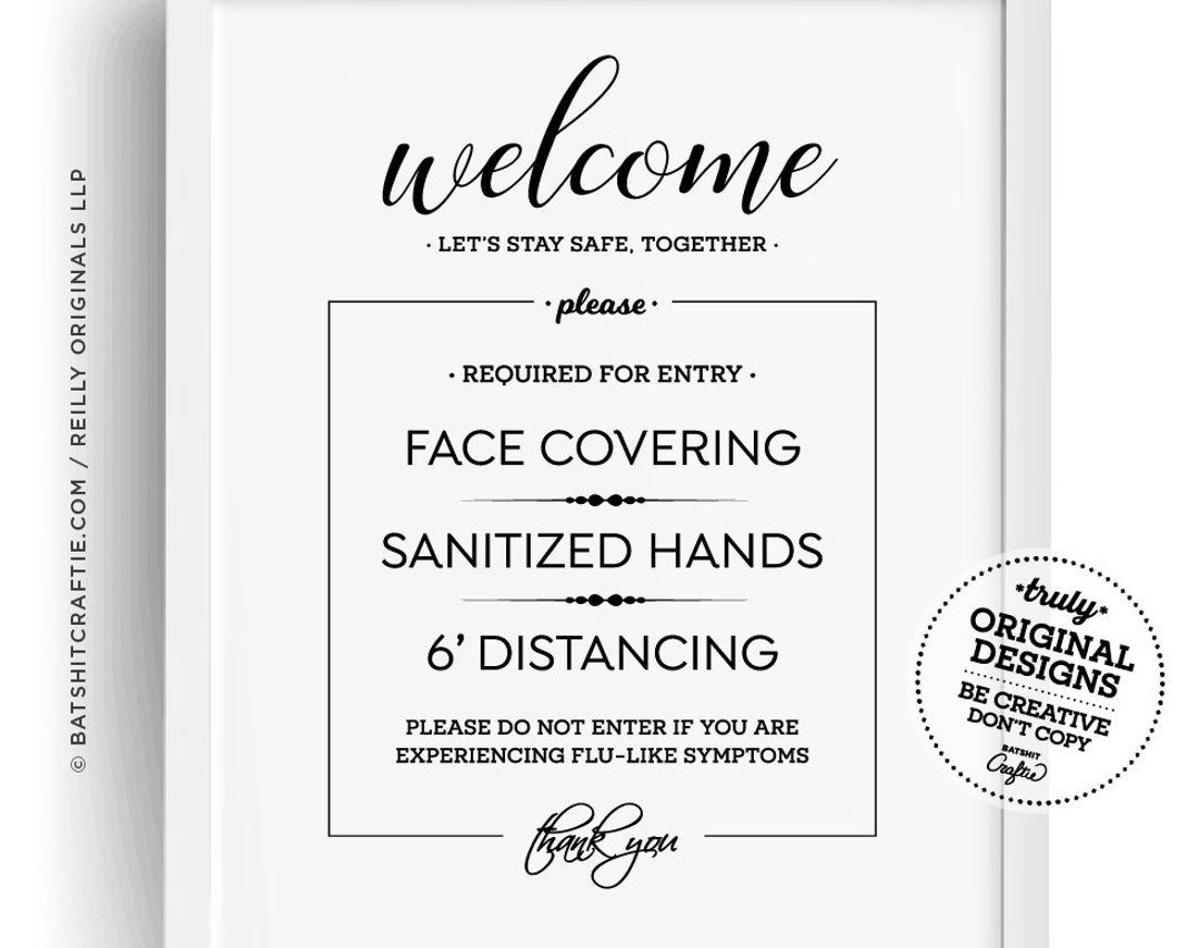 Elegant Wear Mask Sanitize Social Distance PRINTABLE SIGN Poster Store ...