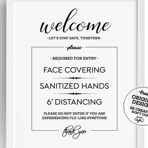 Elegant Wear Mask Sanitize Social Distance PRINTABLE SIGN Poster Store ...