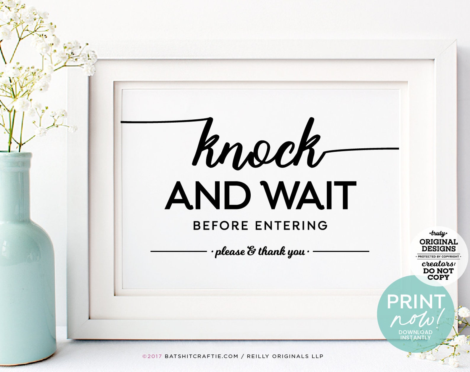 Knock and Wait Before Entering Printable Sign Wall Art Decor Modern ...