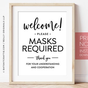 Welcome Masks Required PRINTABLE Sign Cute Script Poster for - Etsy