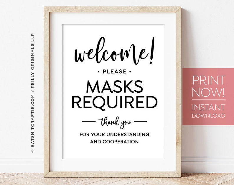 Welcome Masks Required PRINTABLE Sign Cute Script Poster for - Etsy