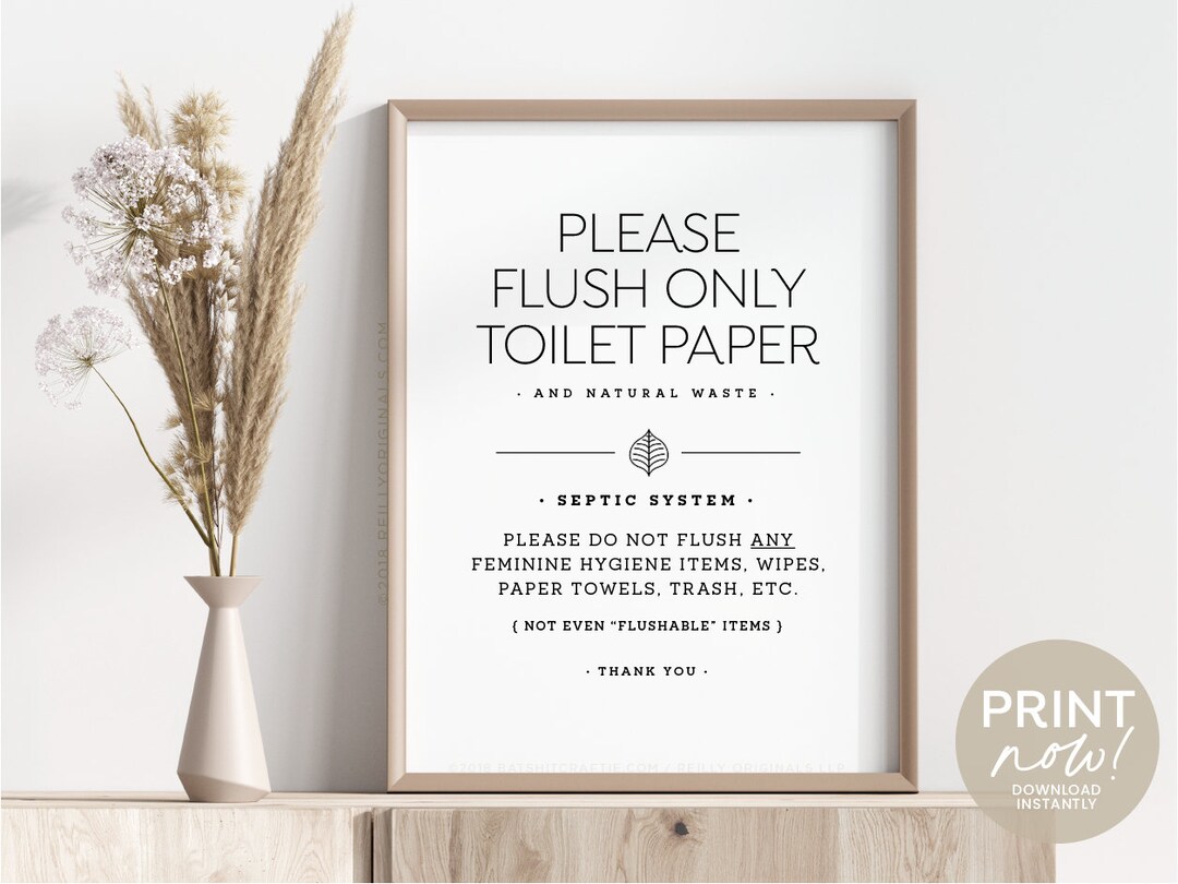 Flush Only Toilet Paper & Natural Waste Printable Sign ~ Modern ...