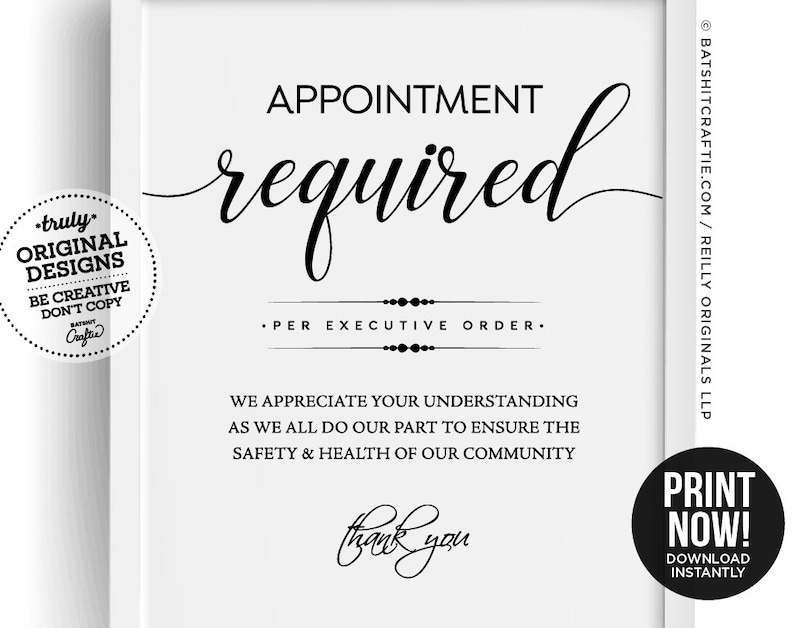 Appointment Required PRINTABLE SIGN Modern Simple Poster - Etsy