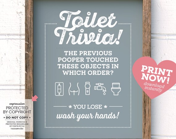 Printable Funny Bathroom Sign Toilet Trivia protected by | Etsy UK