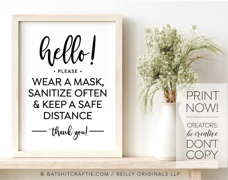 Hello Please Wear a mask Sanitize Keep a Safe Distance | Etsy