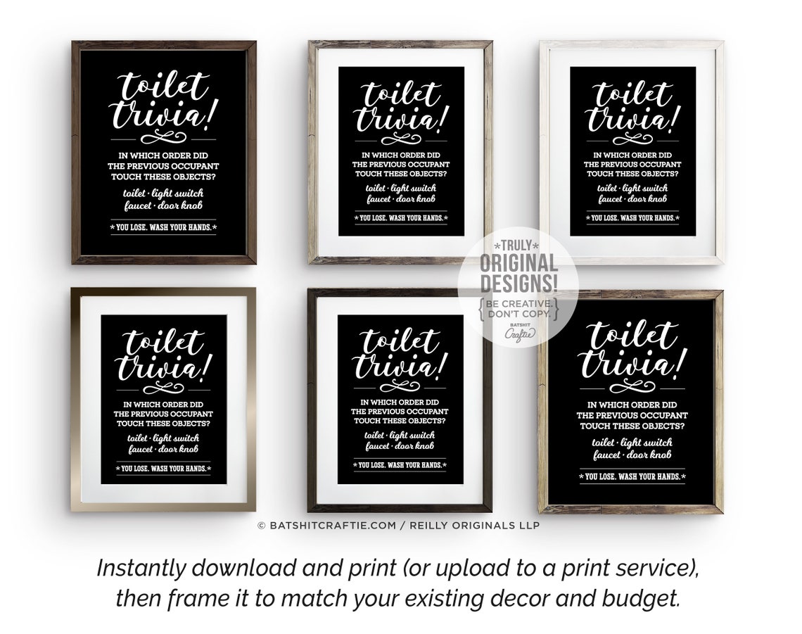 Printable Funny Bathroom Sign Toilet Trivia Wash Your Hands Wall Art ...