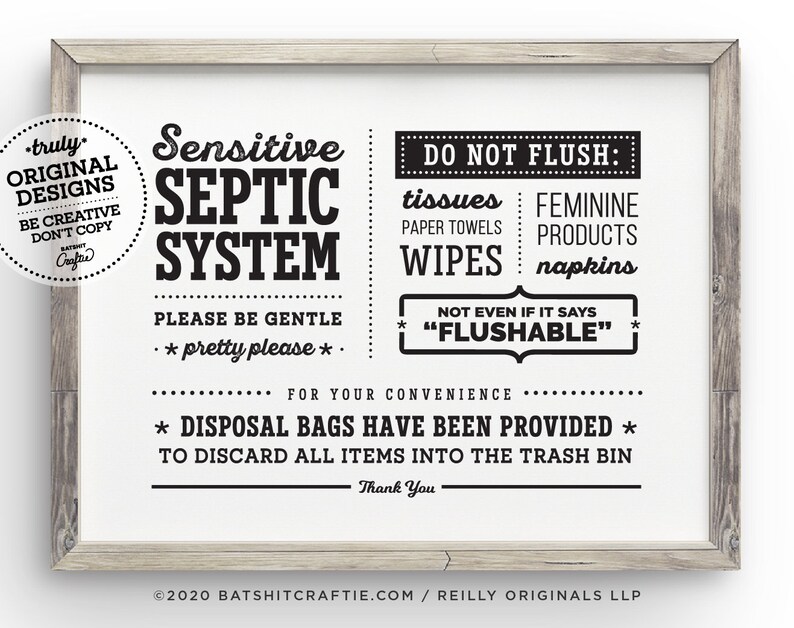 Sensitive Septic System Printable Bathroom Sign Disposal Bag | Etsy
